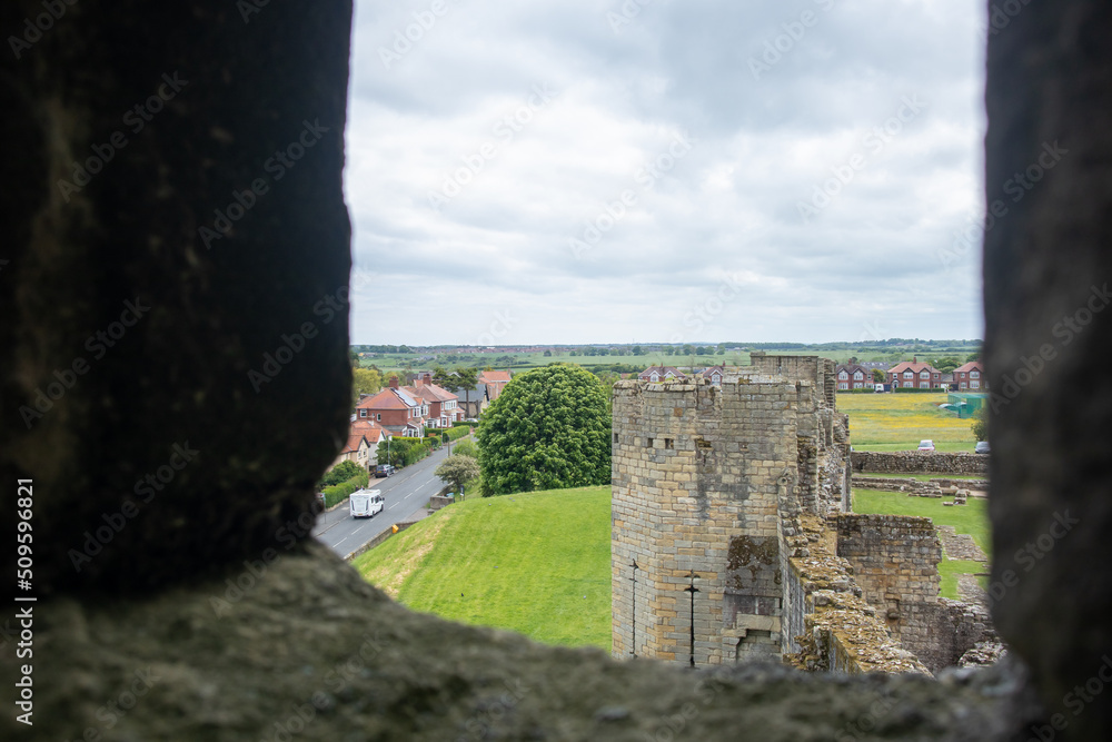 Inside the grounds of the medieval Warkworth Castle which was home to ...