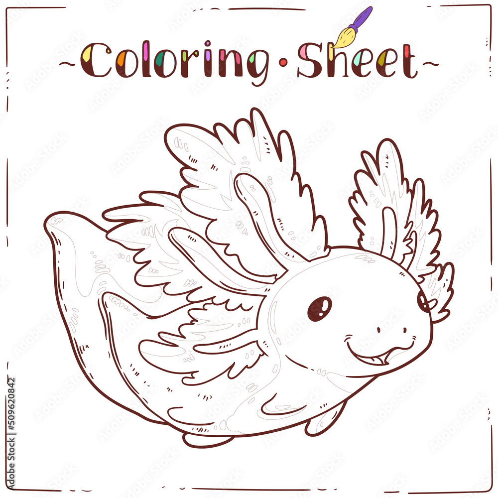 Axolotl, a Coloring Sheet. Cartoon outline picture of playful baby ...