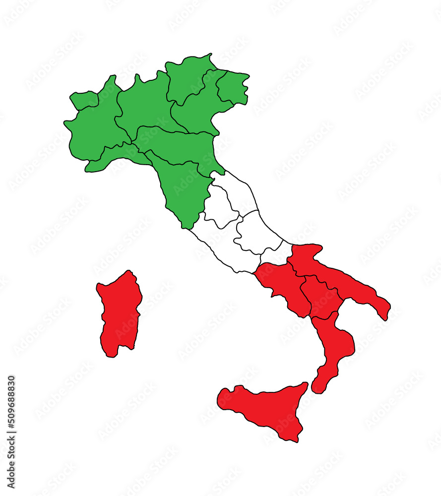 Map of Italy with region borders. Colored Italian political map with ...