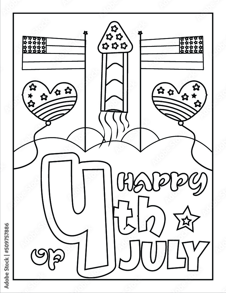 4th of July American Independence Day coloring page for kids and adults ...