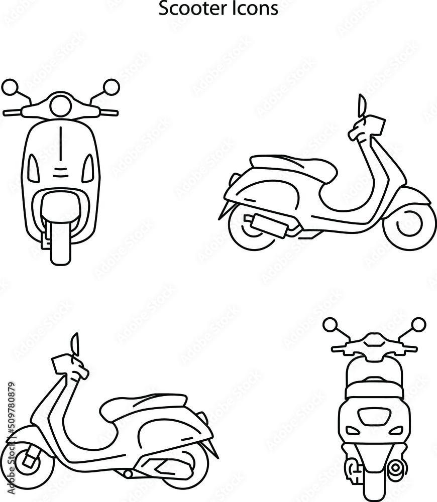 scooter icons set isolated on white background. scooter icon thin line ...
