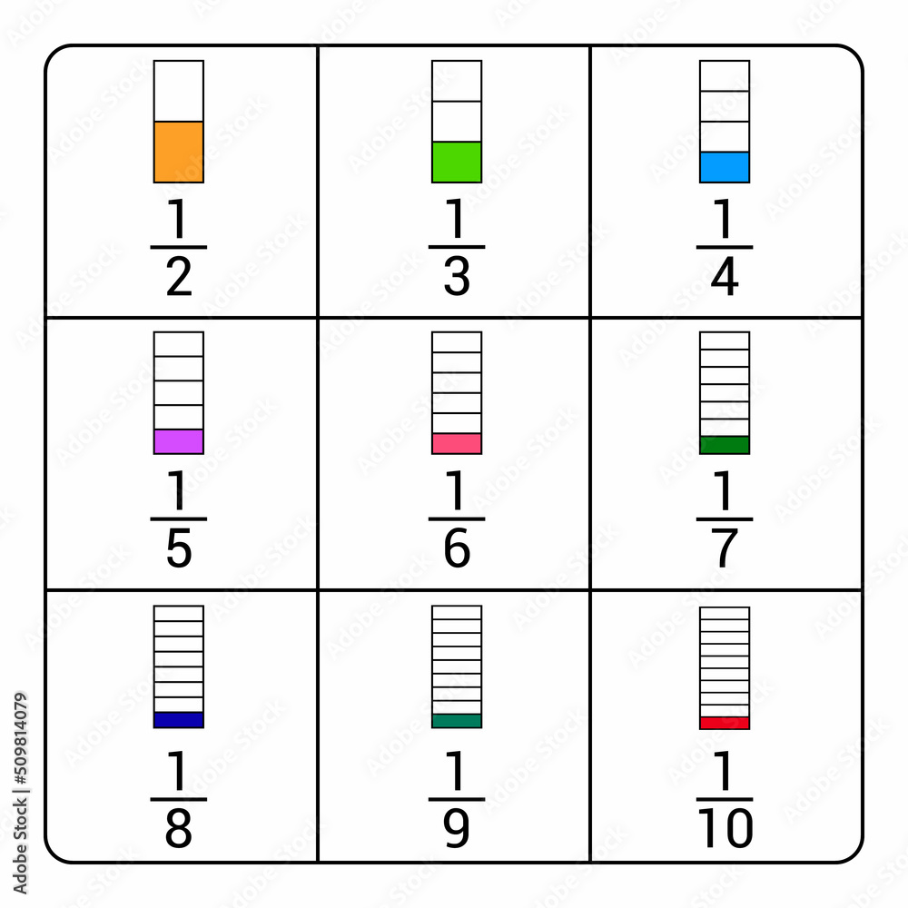 equivalent fractions chart in mathematics Stock Vector | Adobe Stock