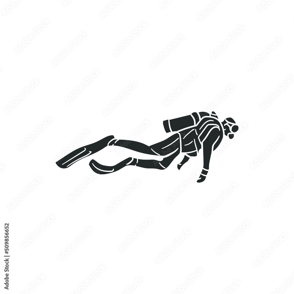 Scuba Icon Silhouette Illustration. Sea Diver Vector Graphic Pictogram ...