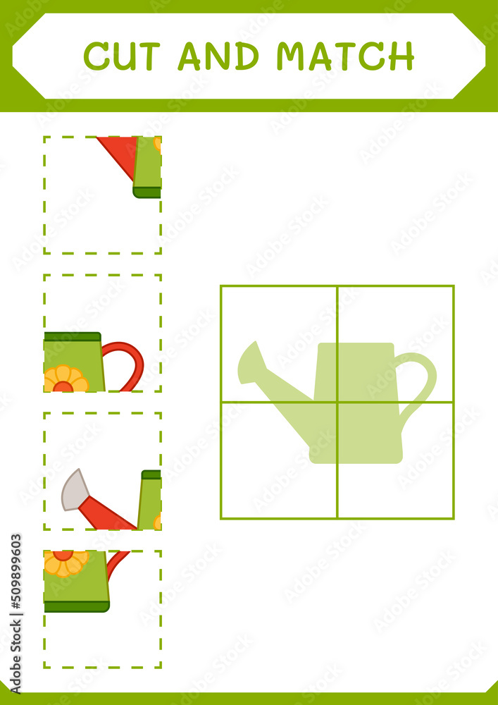Cut and match parts of Watering can, game for children. Vector ...