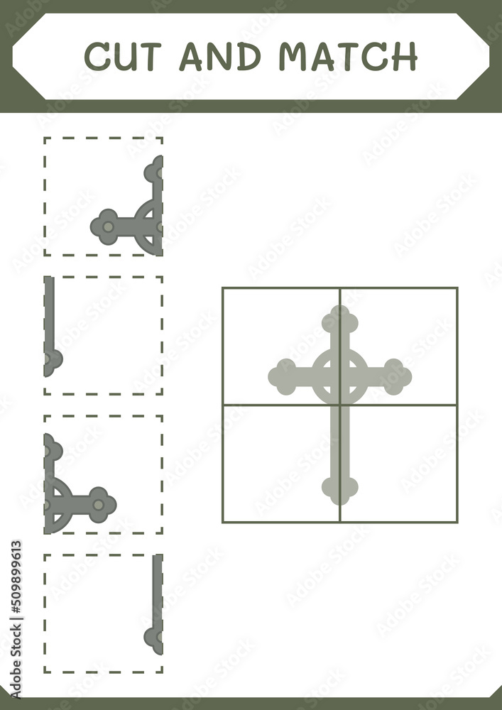 Cut and match parts of Christian cross, game for children. Vector ...