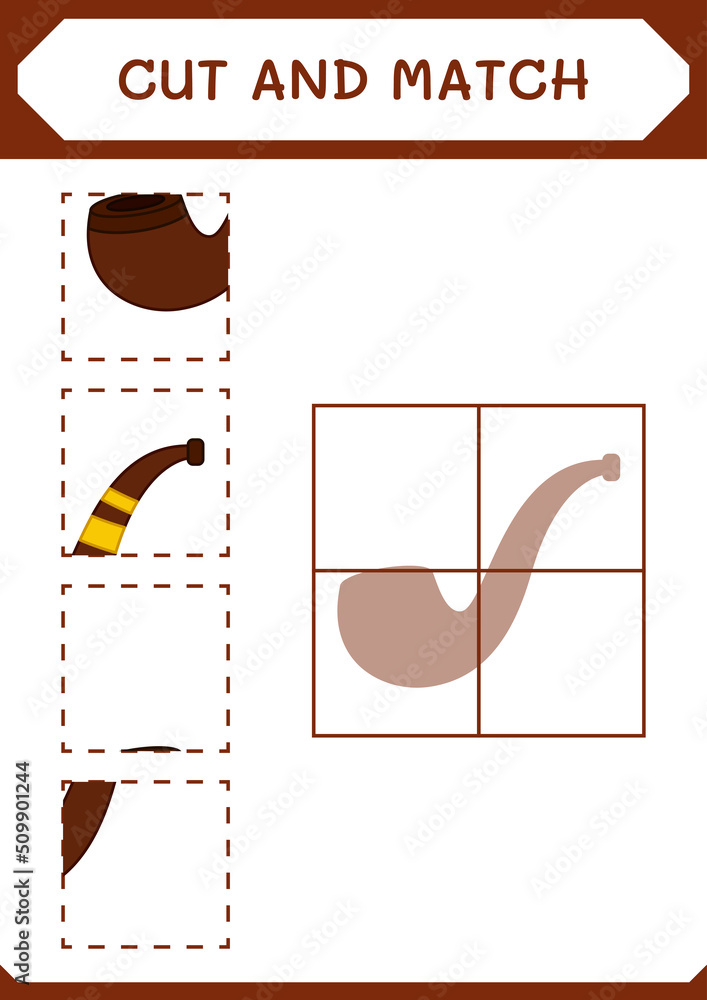 Cut and match parts of Smoking pipe, game for children. Vector ...