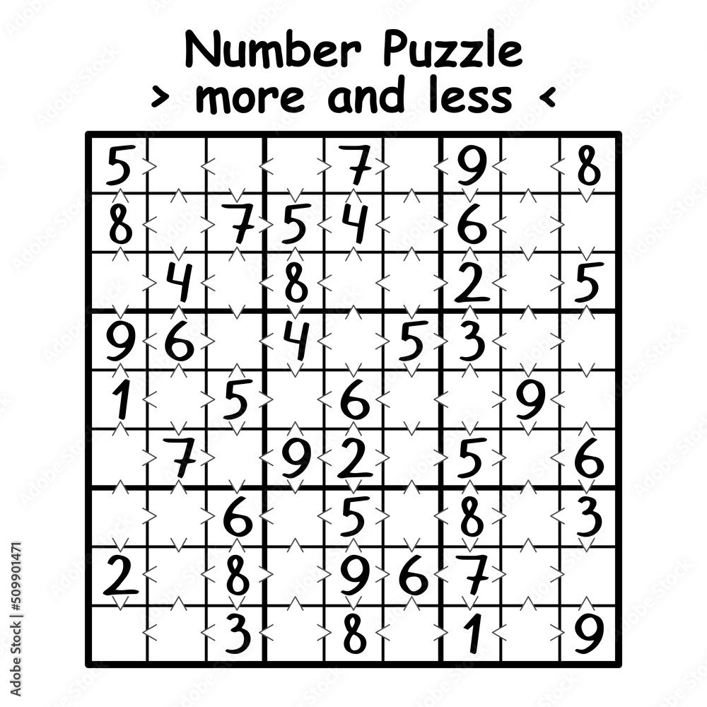 More and less sudoku game for kids and adults vector illustration ...