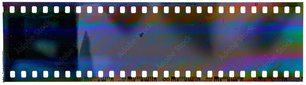 start of 35mm negative filmstrip with cool scanning light interferences ...