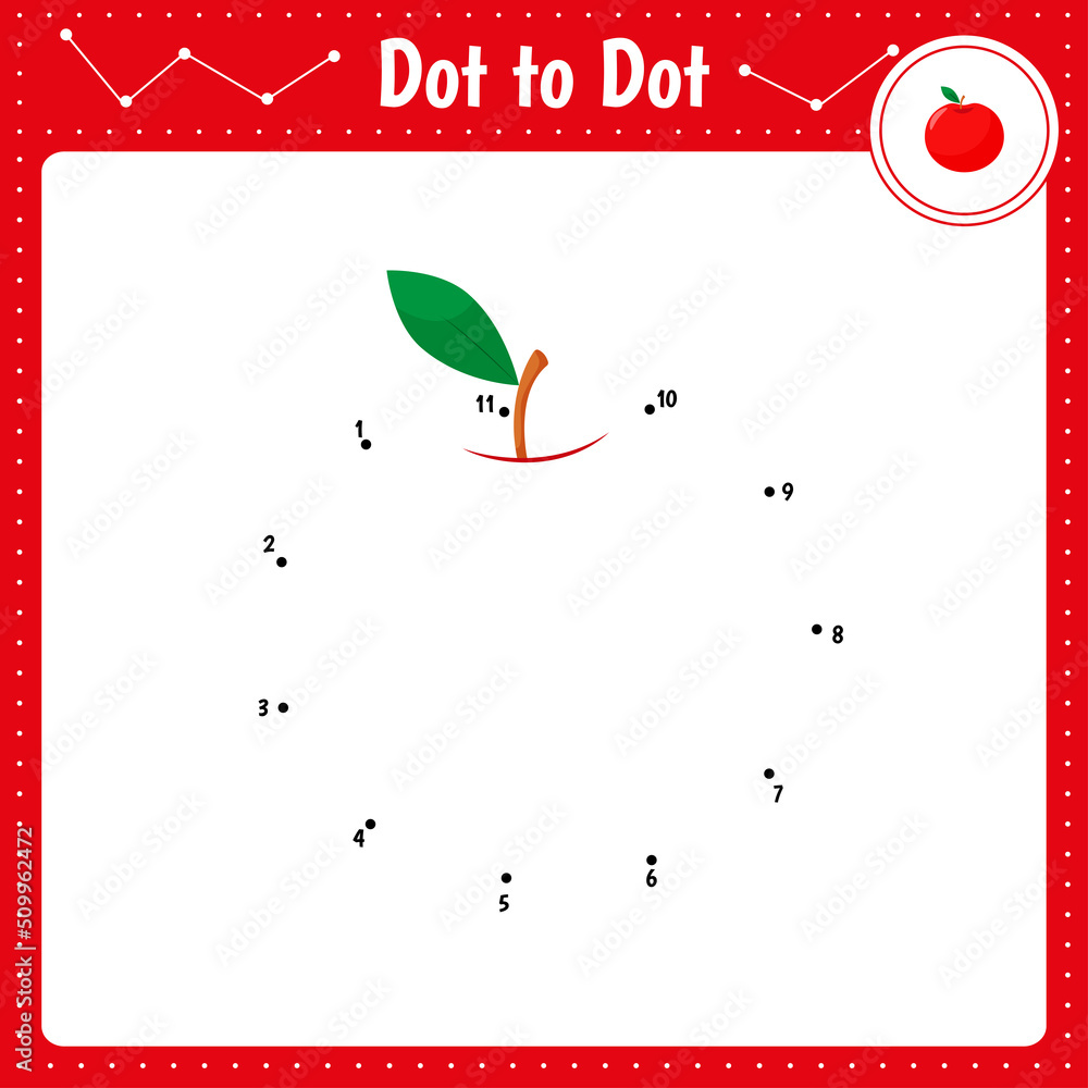Connect the dots. Apple. Fruit. Dot to dot educational game. Coloring ...