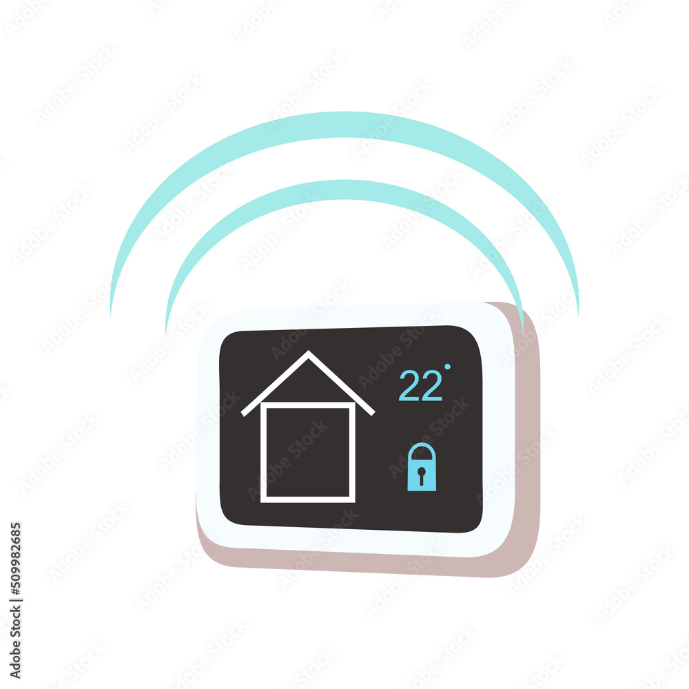 House alarm with touchscreen semi flat color vector object. Full sized ...