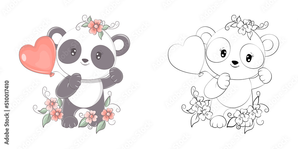 Vector de Stock Cute Clipart Panda Illustration and For Coloring Page ...