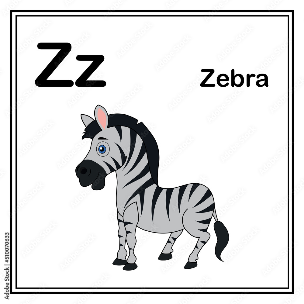 Cute children ABC animal alphabet Z letter flashcard of Zebra for kids ...