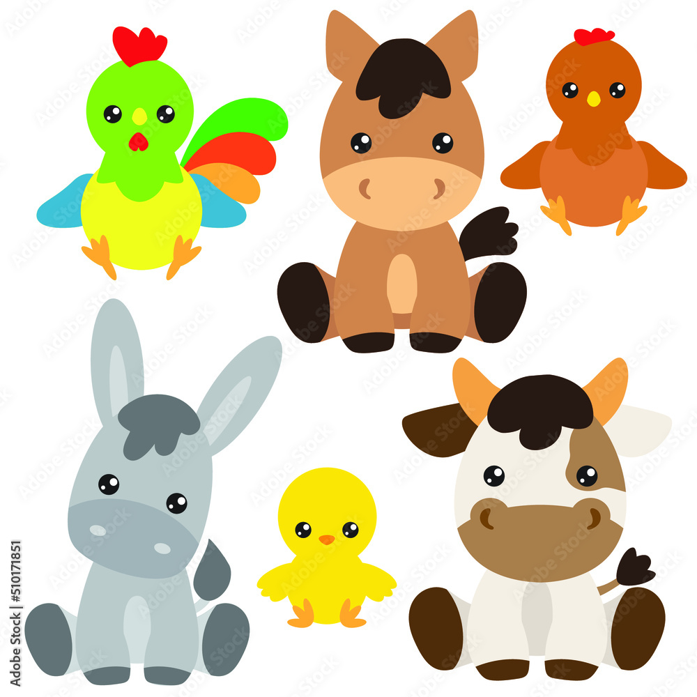Sitting farm animals vector cartoon illustration Stock Vector | Adobe Stock