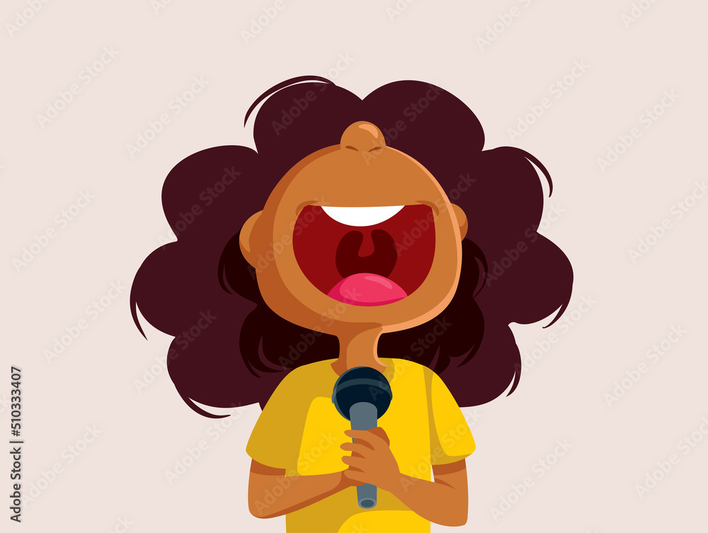 Little Girl Singing Loud Vector Funny Cartoon Illustration. Cute ...