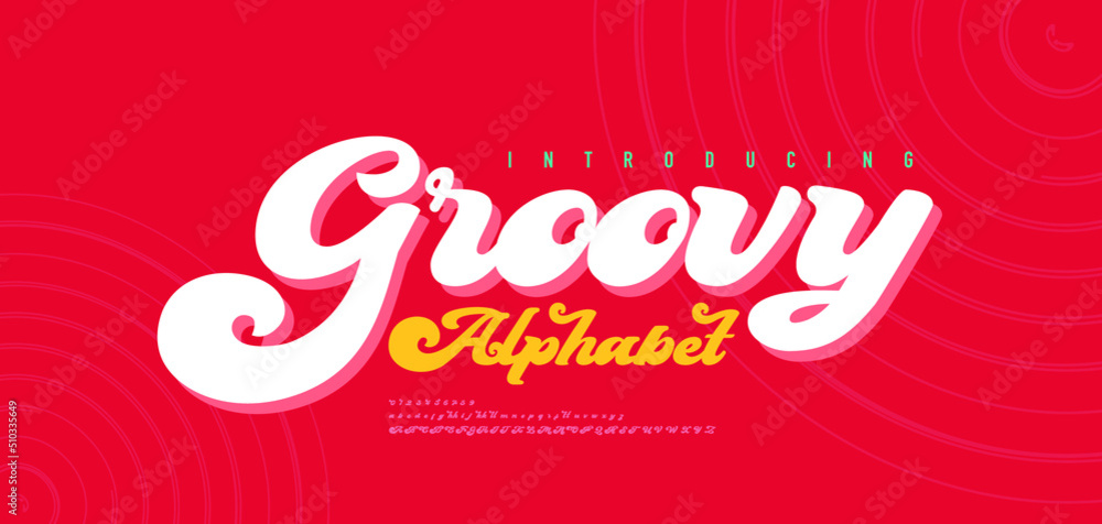 70s retro groovy alphabet letters font and number. Typography ...