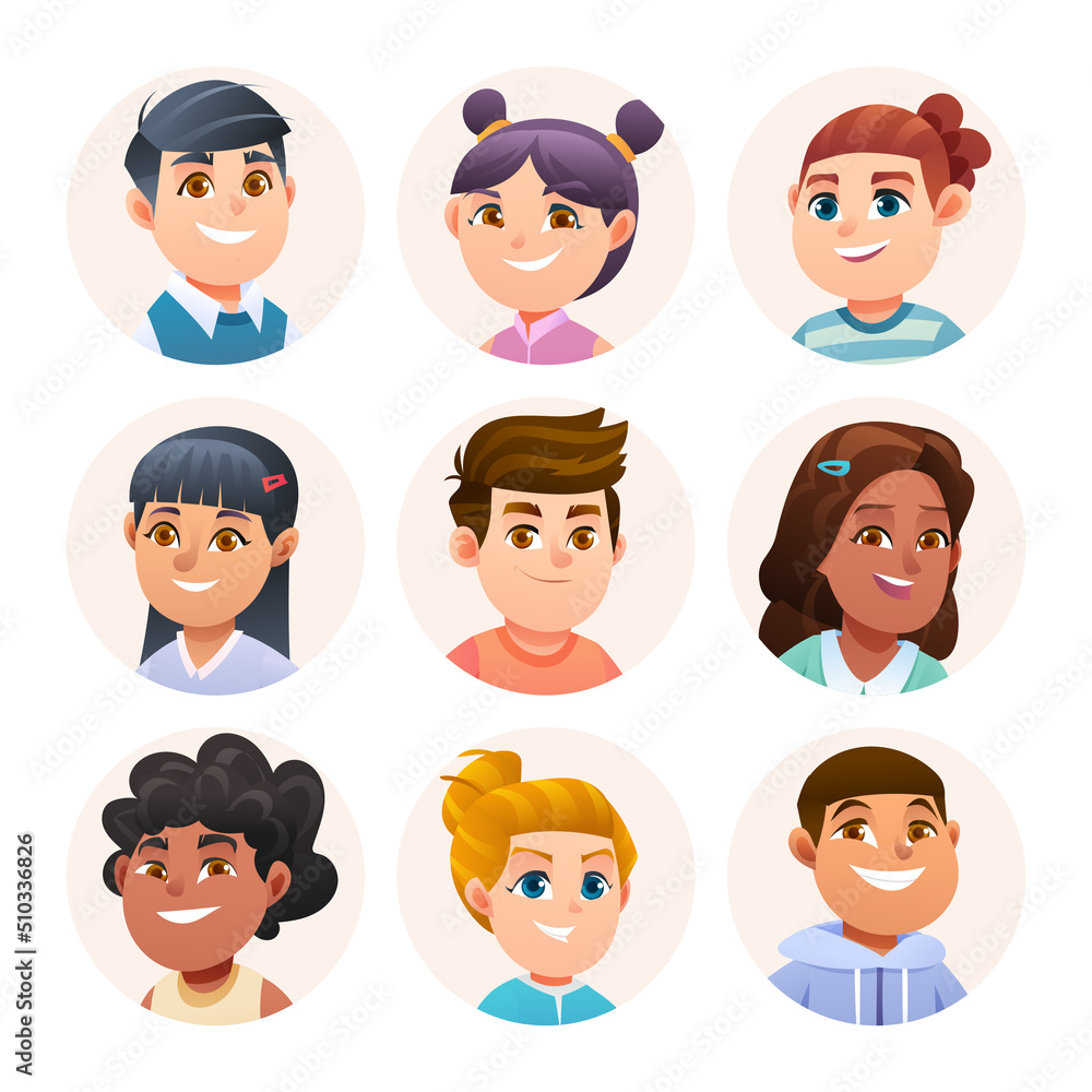 Kids avatar characters collection. Boy and girl avatars in cartoon ...
