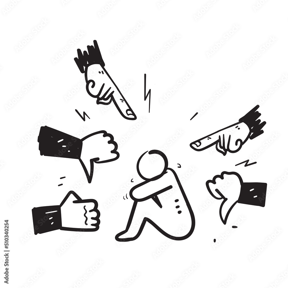 hand drawn doodle social bullying icon concept illustration vector ...