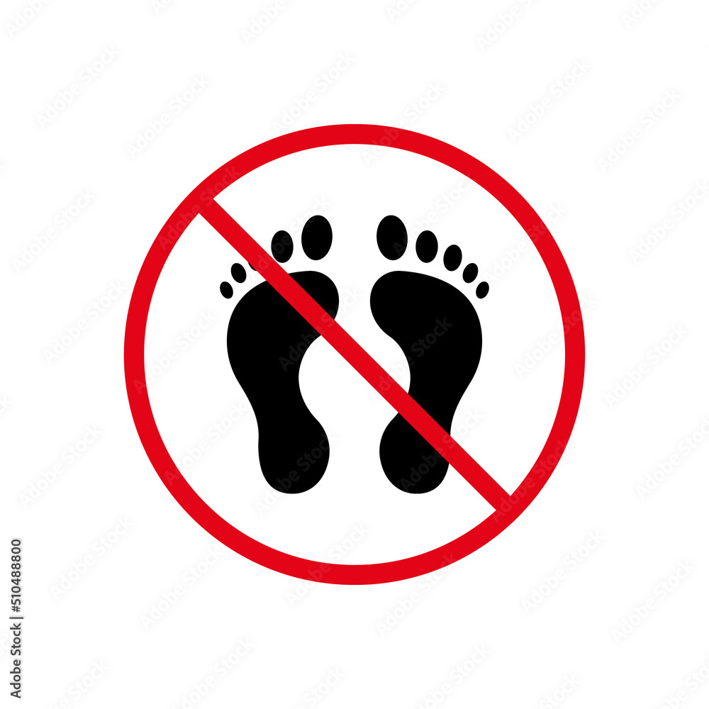Warning Ban Walk Barefoot Black Silhouette Icon. Forbid Human Footprint ...