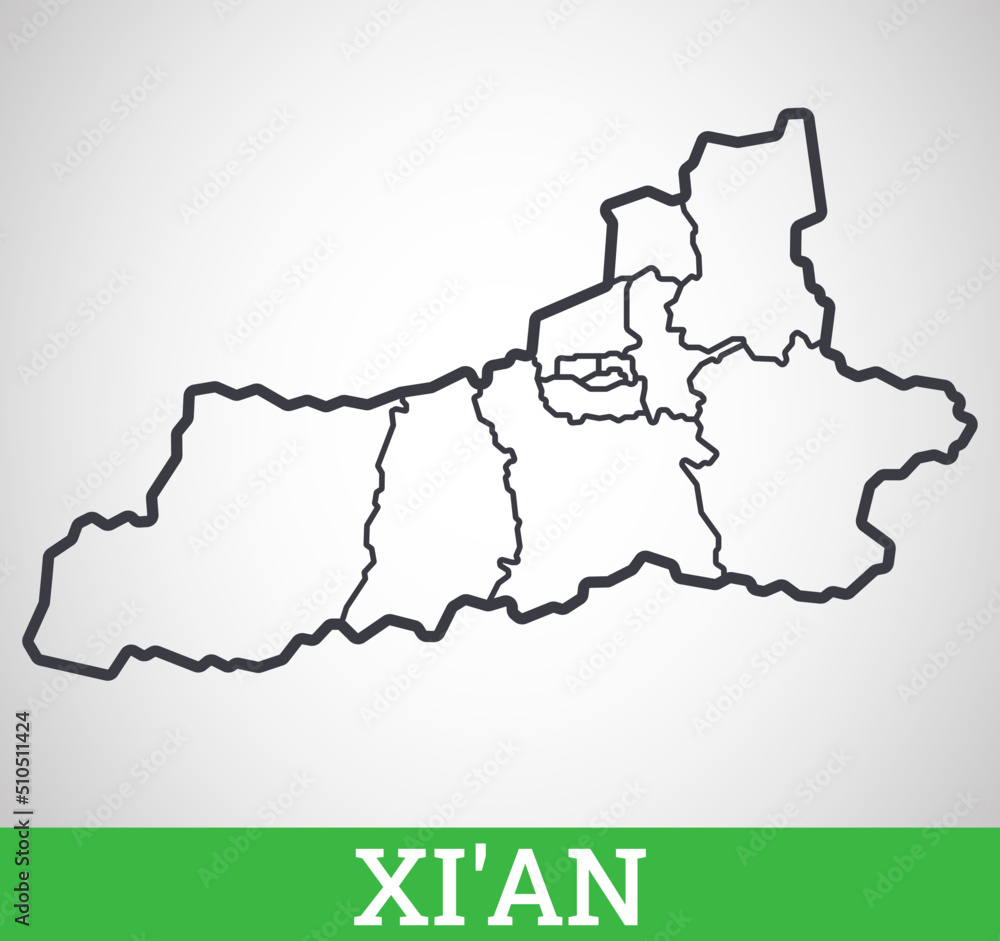 Simple outline map of Xi'an, China. Vector graphic illustration. Stock ...