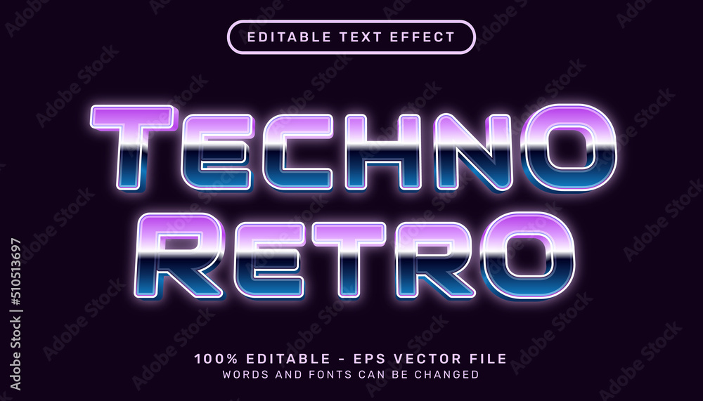 techno retro 3d text effect and editable text effect with light retro ...