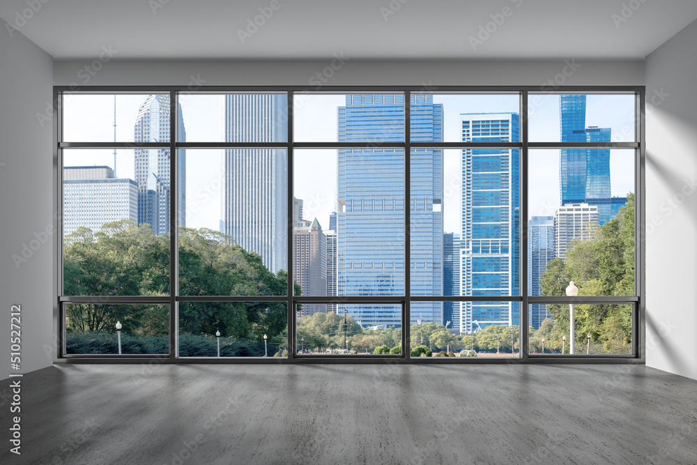 Downtown Chicago City Skyline Buildings from High Rise Window ...