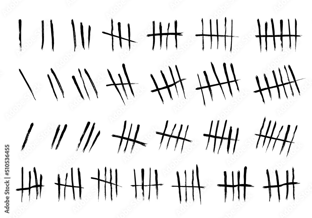 Tally mark. Prison counting lines set, black slash scratches on the ...