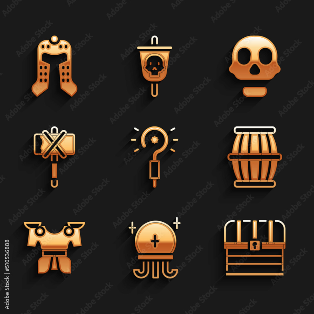 Set Magic wand, ball, Chest, Gun powder barrel, Body armor, Medieval ...