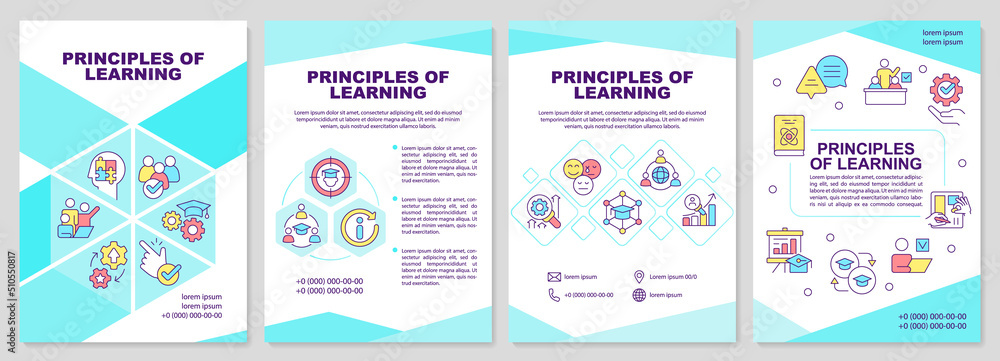 Principles of learning turquoise brochure template. Leaflet design with ...