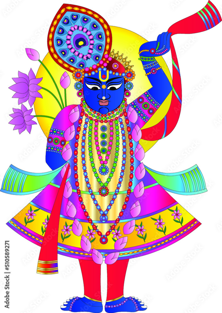 Shrinathji, Jagannath, or Lord Krishna with cows, in Indian folk ...