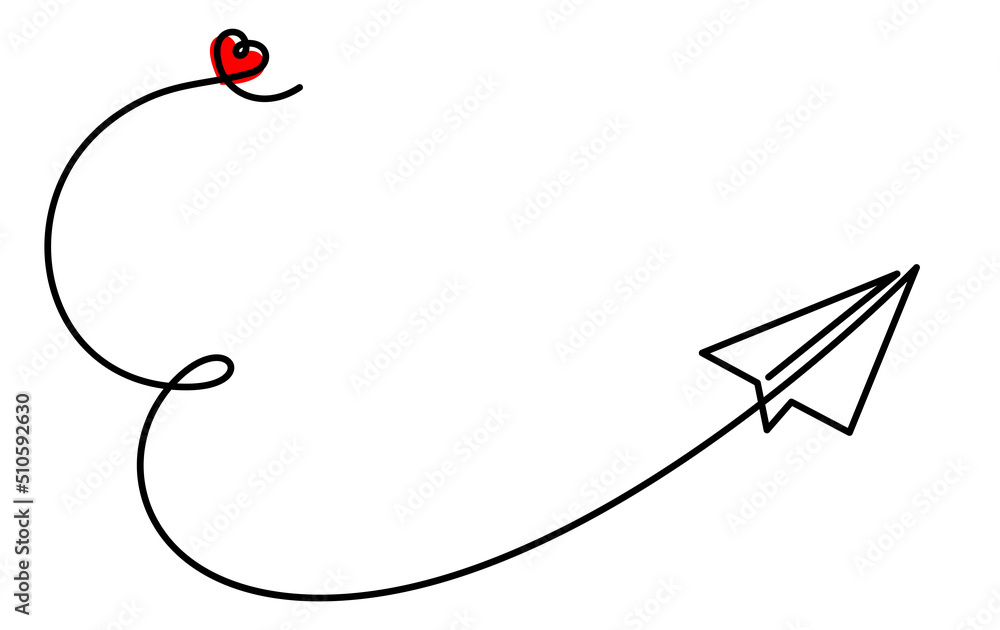 continuous line drawing of airplane paper love sending romantic concept ...