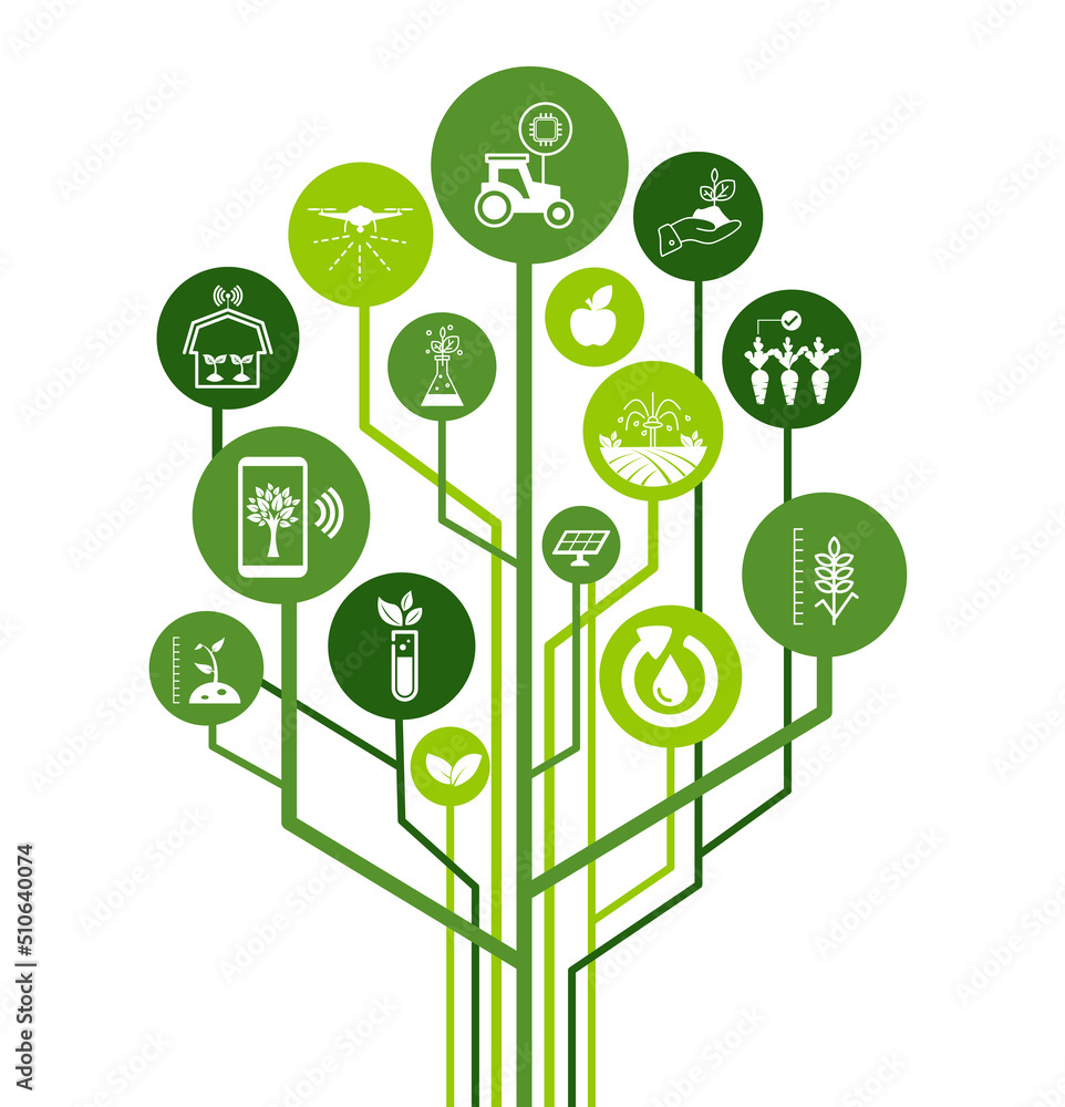 smart farm or agritech vector illustration. Banner with connected icons ...