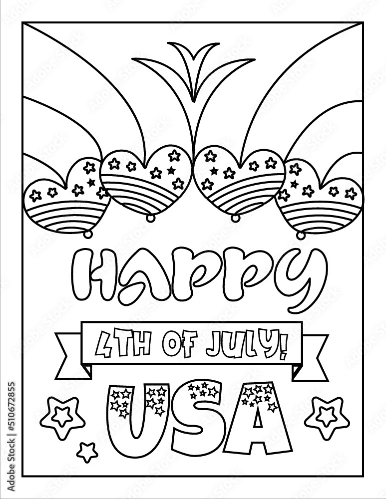 4th of July American Independence Day coloring page for kids and adults ...