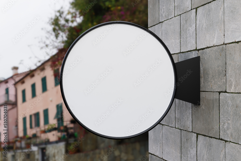Blank Round Store Signboard Mockup, Empty Shop Logo Template, Street ...