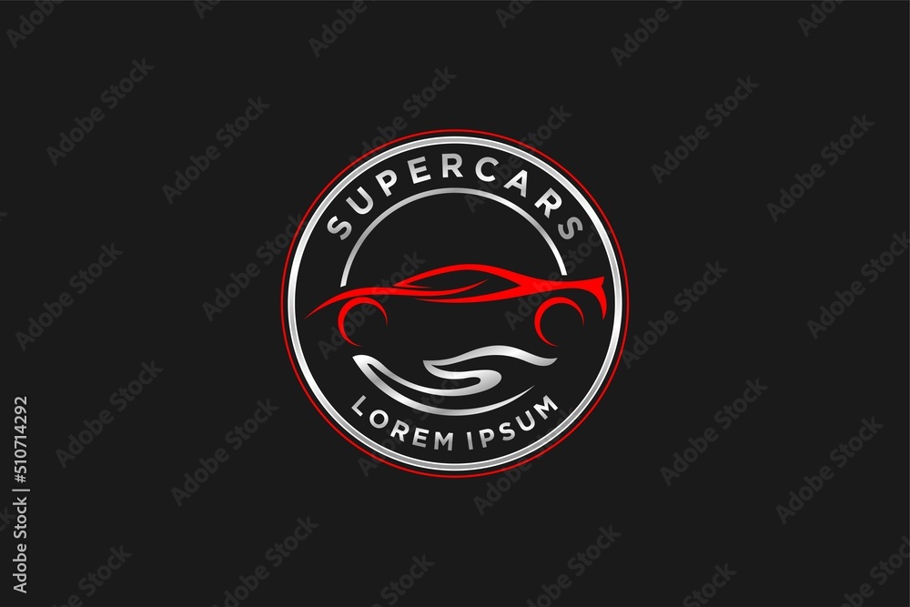 Car insurance logo with car silhouette and symbol hand in circle emblem ...
