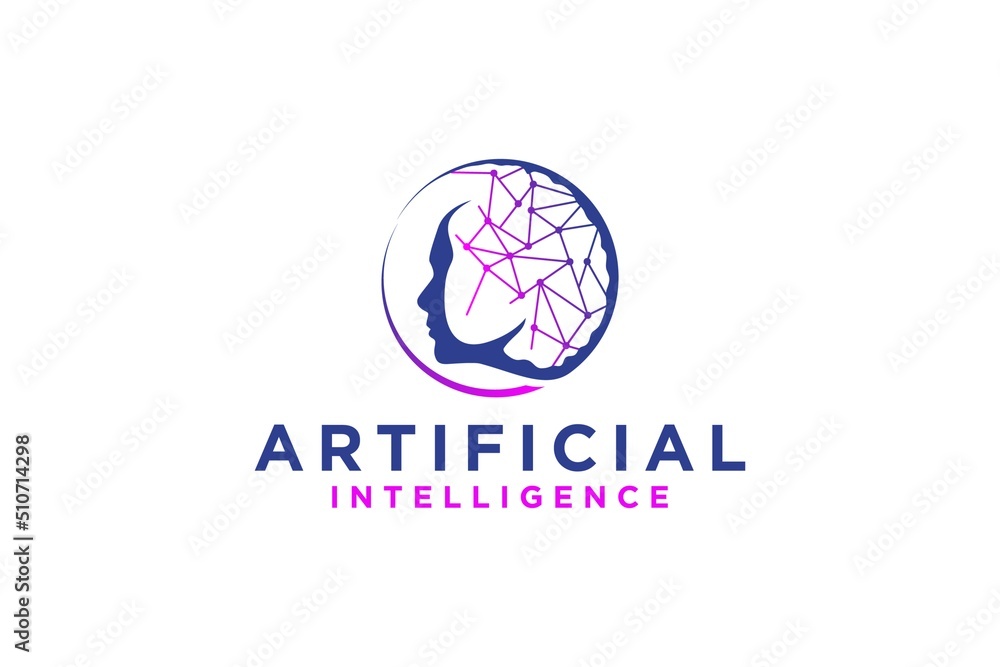 AI Artificial Intelligence logo design head face with circuit brain ...