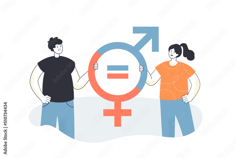 Woman and man holding gender equal signs together. Equality and balance ...