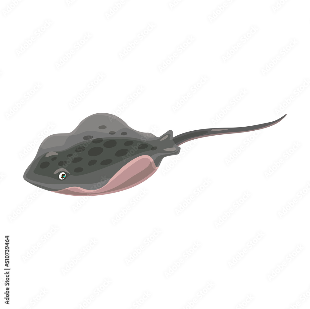 Cartoon stingray fish, underwater ramp aquatic animal. Isolated vector ...