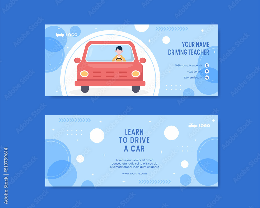 Car Driving School Horizontal Vanner Template Social Media Flat Cartoon ...
