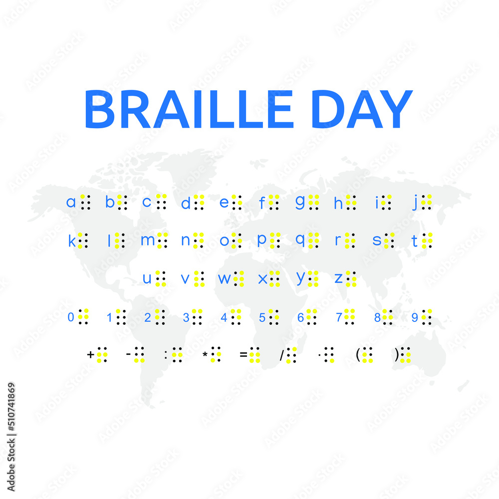 Vector illustration world Braille day, abc with letters, punctuation ...