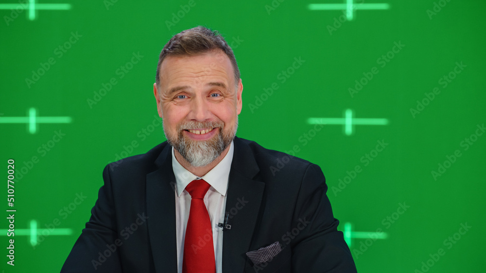 Photo Stock Newsroom TV Studio Live News Program with Green Screen ...