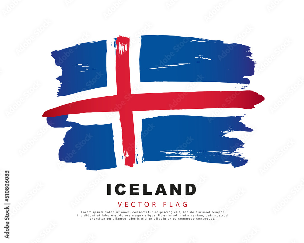 Iceland flag. Blue, white and red brush strokes, hand drawn. Vector ...