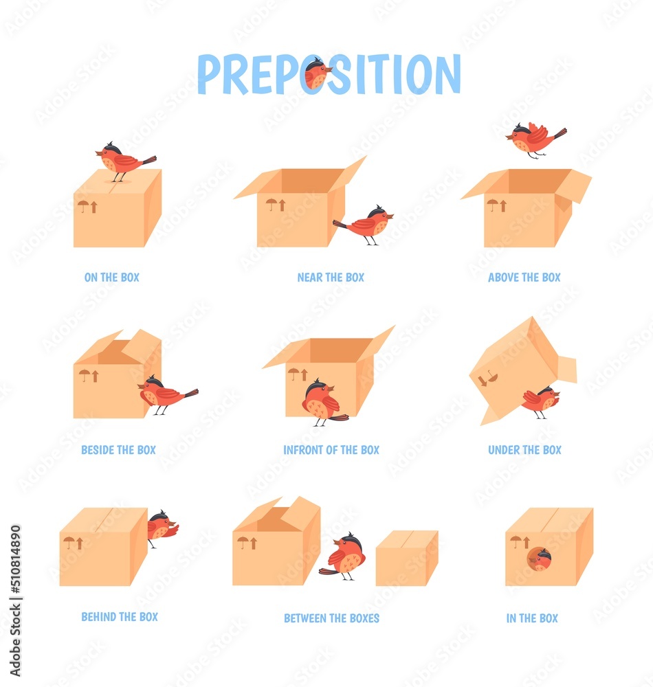 Bird preposition. Preschool education topologia, child grammar ...