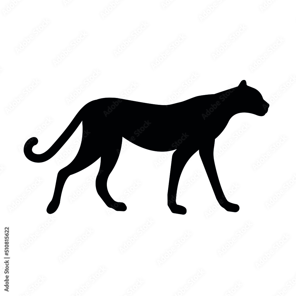 Vector flat hand drawn cheetah silhouette isolated on white background ...