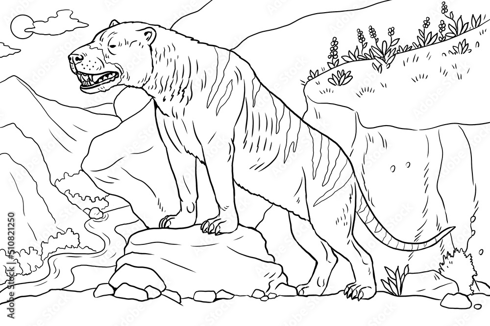 Prehistoric predator - megistotherium. Drawing with extinct animals ...