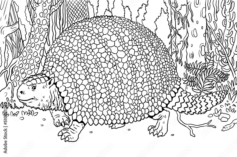 Prehistoric animals - glyptodon. Drawing with extinct mammals ...