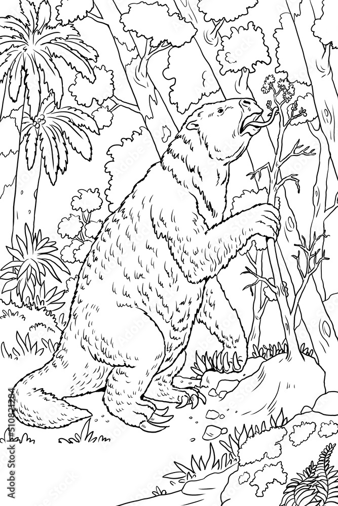 Prehistoric gigantic animal - megatherium. Drawing with giant sloth ...