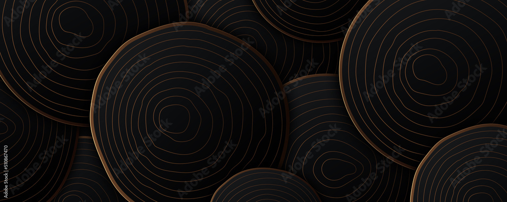 Abstract luxury black background with tree rings. Modern circle shape ...