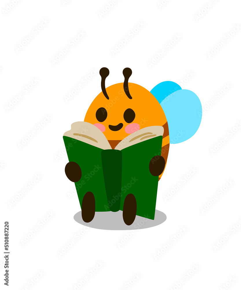 Cute bee reading book. Vector illustration. Cartoon bee on white ...