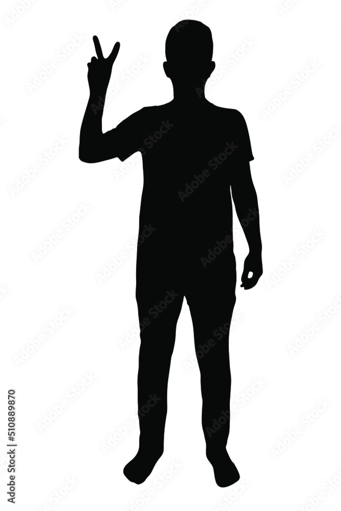 Man making victory sign vector silhouette, isolated on white background ...