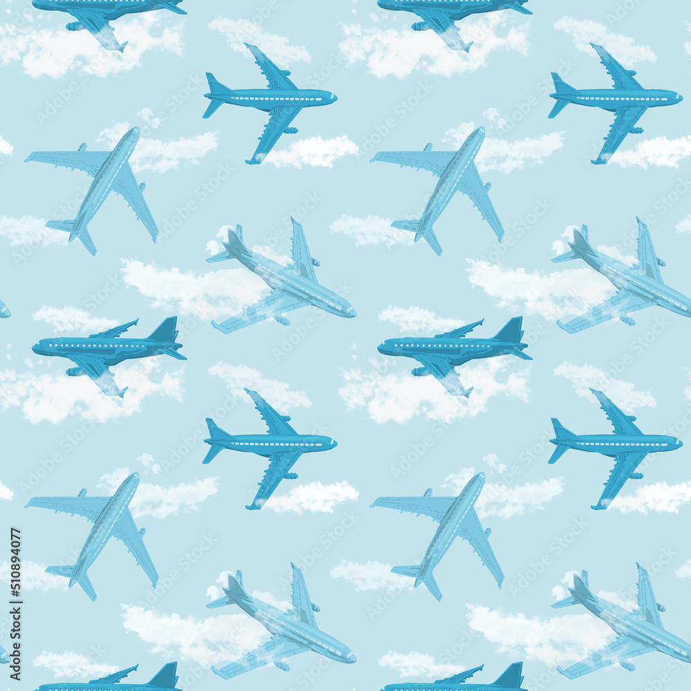 seamless digital pattern of blue airplanes Stock Illustration | Adobe Stock